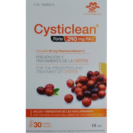 CYSTICLEAN FORTE 240 MG PAC 30 SOBRES VITA GREEN - Farmacia Anna Riba